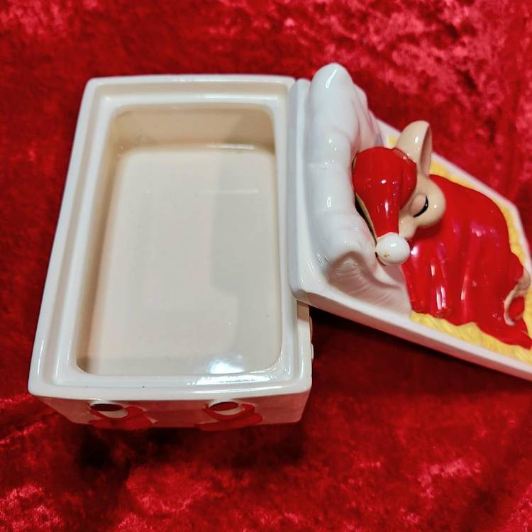 Vintage Porcelain Sleeping Mouse Matchbox Vintage 1981