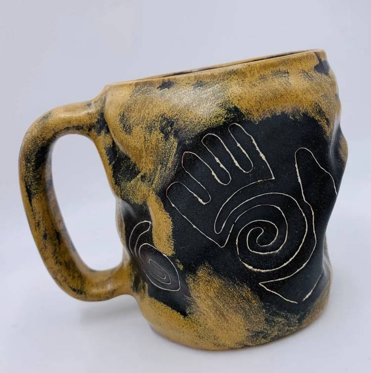 Large 23 oz Mara Mexico Art Pottery Coffee Mug Healing Hands Freeform ...