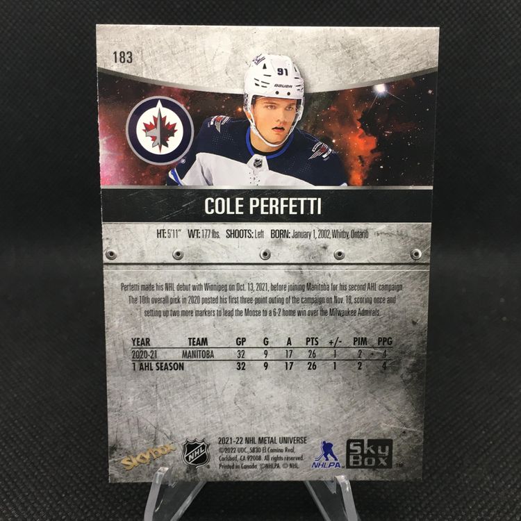 Cole Perfetti 2021-22 Skybox Metal Universe Rookie Card RC #183 ...