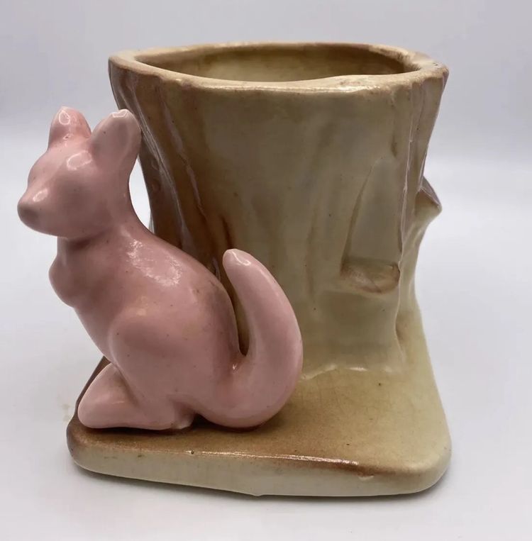 Vintage Morton Pottery Pink Kangaroo Tree Stump Planter Figurine Pot ...