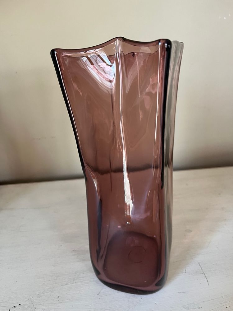 Genuine Vintage Blenko Amethyst Handblown Glass Paper Bag Vase