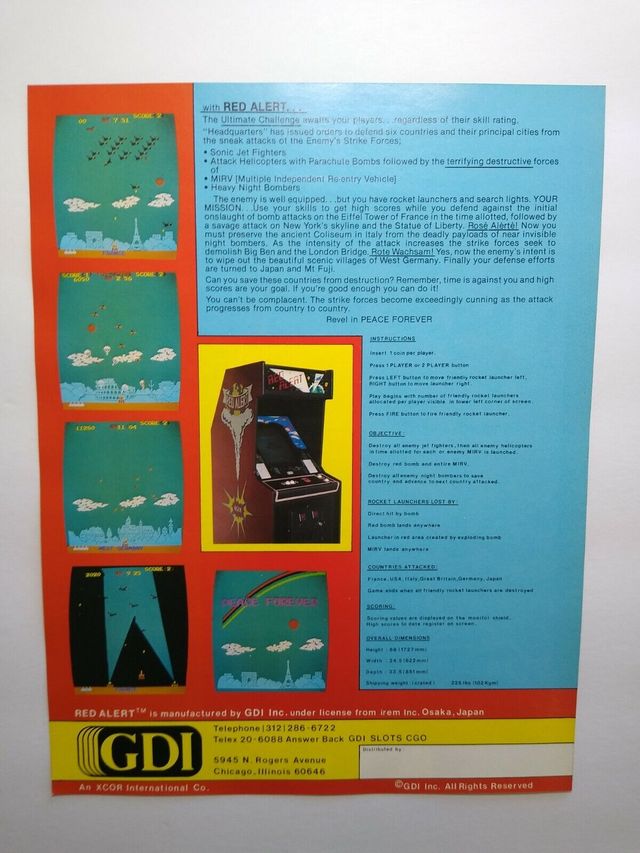Red Alert Arcade FLYER Original 1981 Retro Air Combat Video Game ...