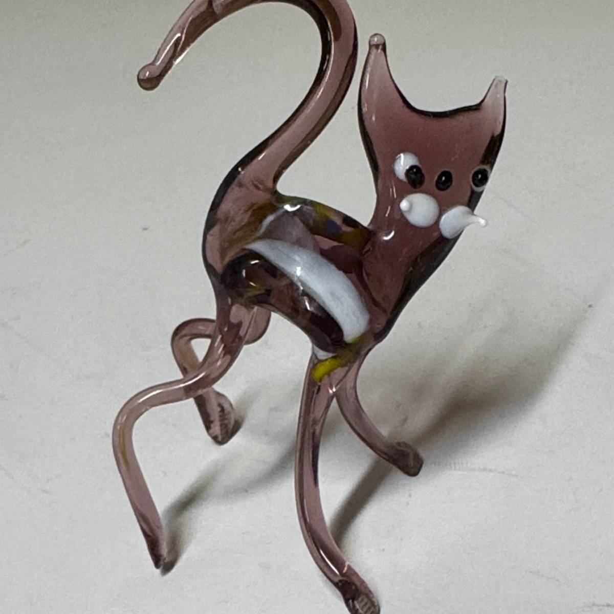 Niknax · hand-blown glass cat figurine purple/with white and yellow ...