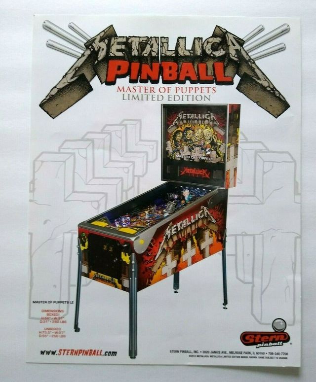 Metallica Limited Edition Pinball FLYER Original 2013 Heavy Metal Rock ...