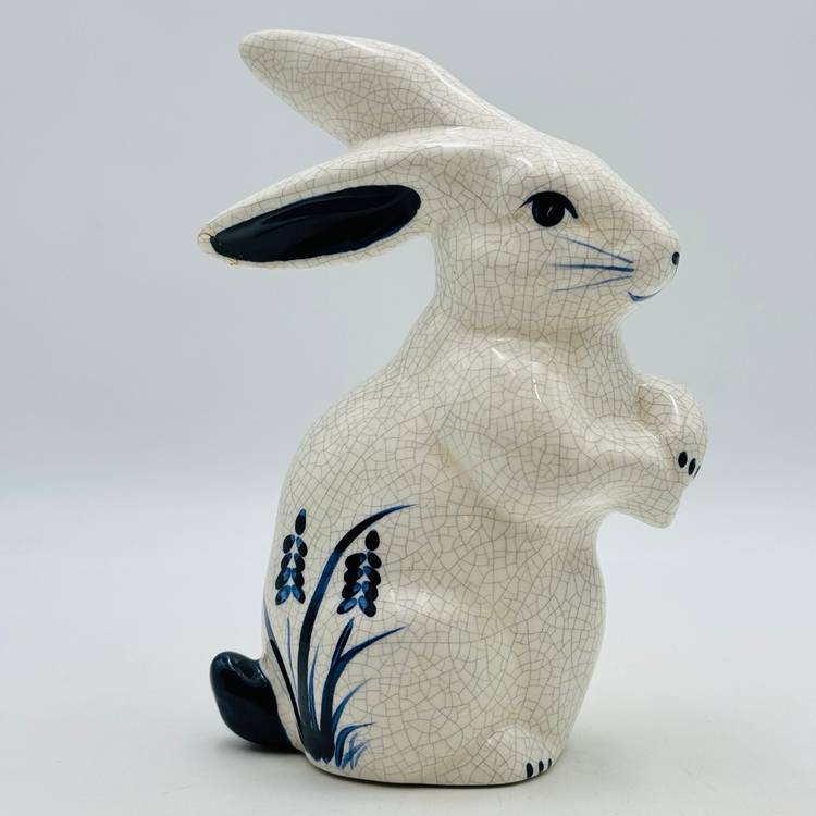 Dedham Pottery Rabbit Figurine Standing Blue And White Bunny READ