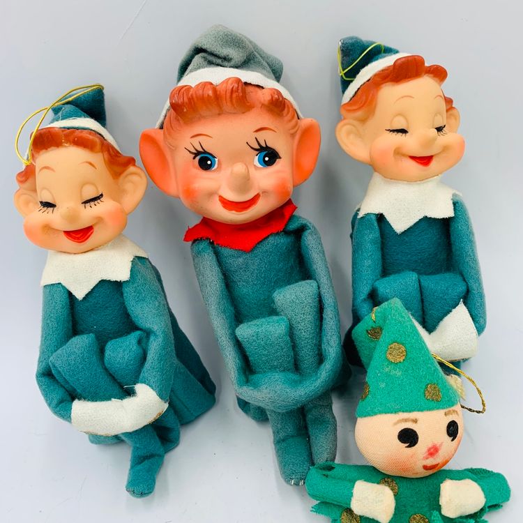 4 Vintage Green Pixies And Ornament Rubber Face Knee Huggers Mid ...
