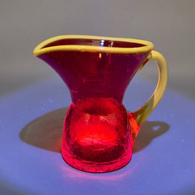 Vintage Blenko 3.25” Tangerine Crackle Glass Pitcher Creamer Jug GLOWS