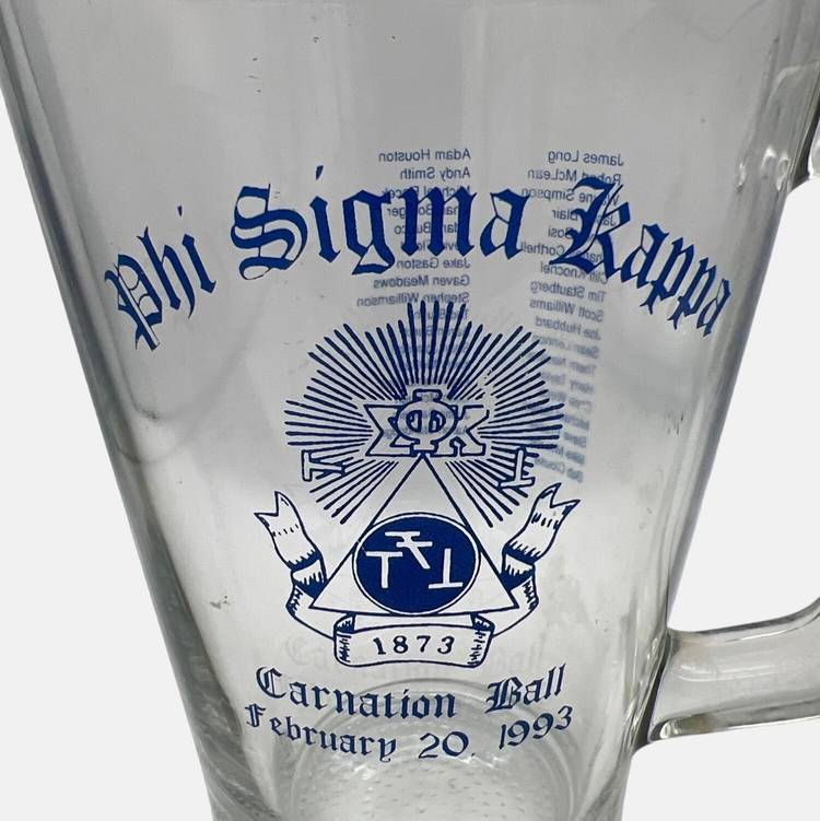 1993 Phi Sigma Kappa Carnation Ball Glass Pitcher Beer University of ...
