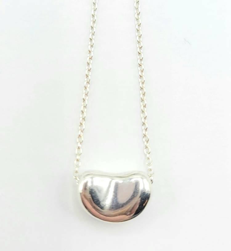 Tiffany Elsa Peretti Sterling Heart Bean Pendant Chain, 18"