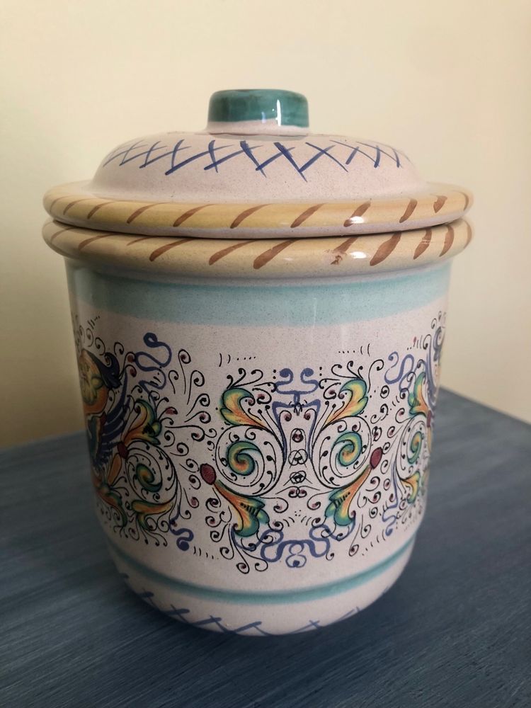Deruta Italy Pottery Dragon Canister Jar Lid Dip A Mano Deruta ITALY