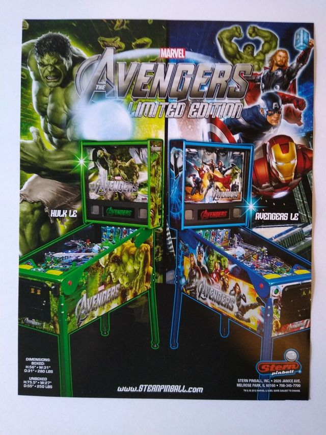Avengers Pinball FLYER Limited Edition Hulk LE Marvel Comics Superhero ...