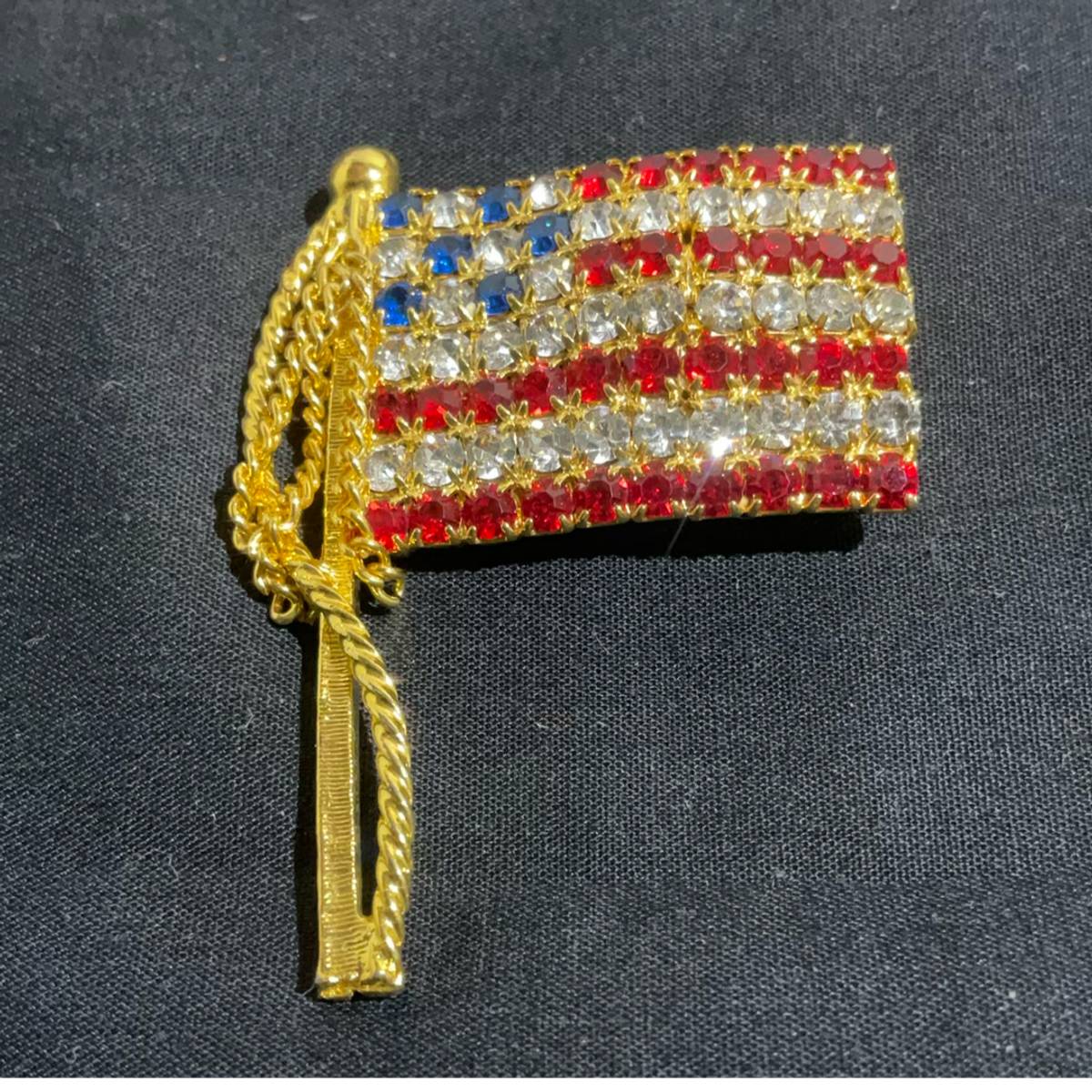 Niknax · American Flag Prong Set Rhinestones Gold Tassels 2 Inches Red ...