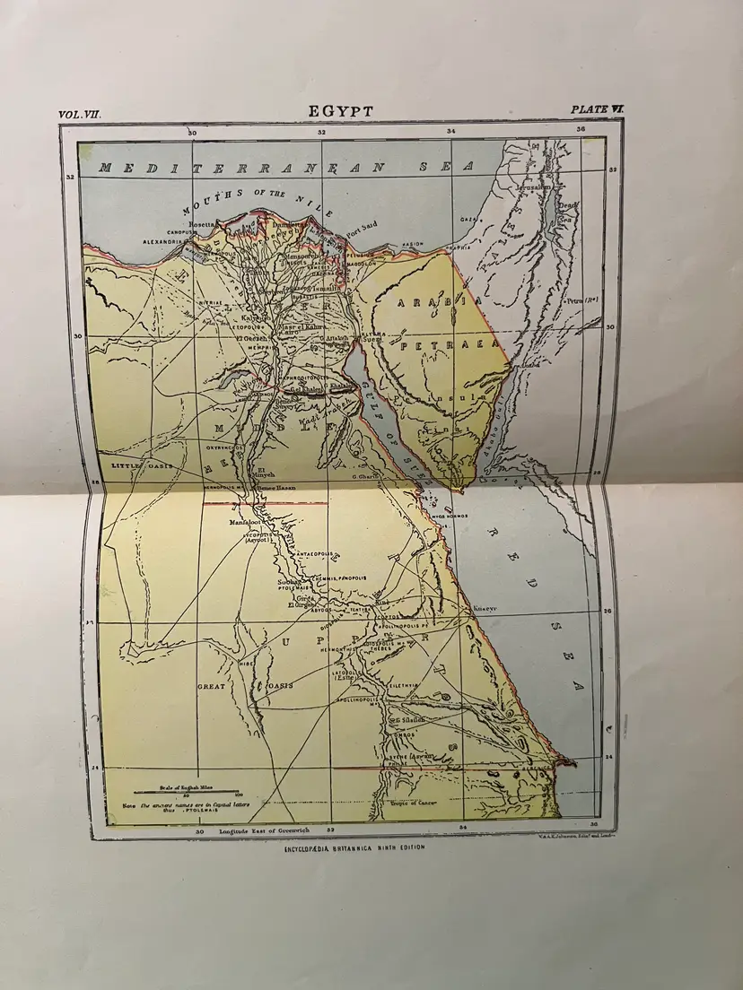 1895 Egypt Antique Map. Ephemera Lithograph to Frame. Britannica Maps ...