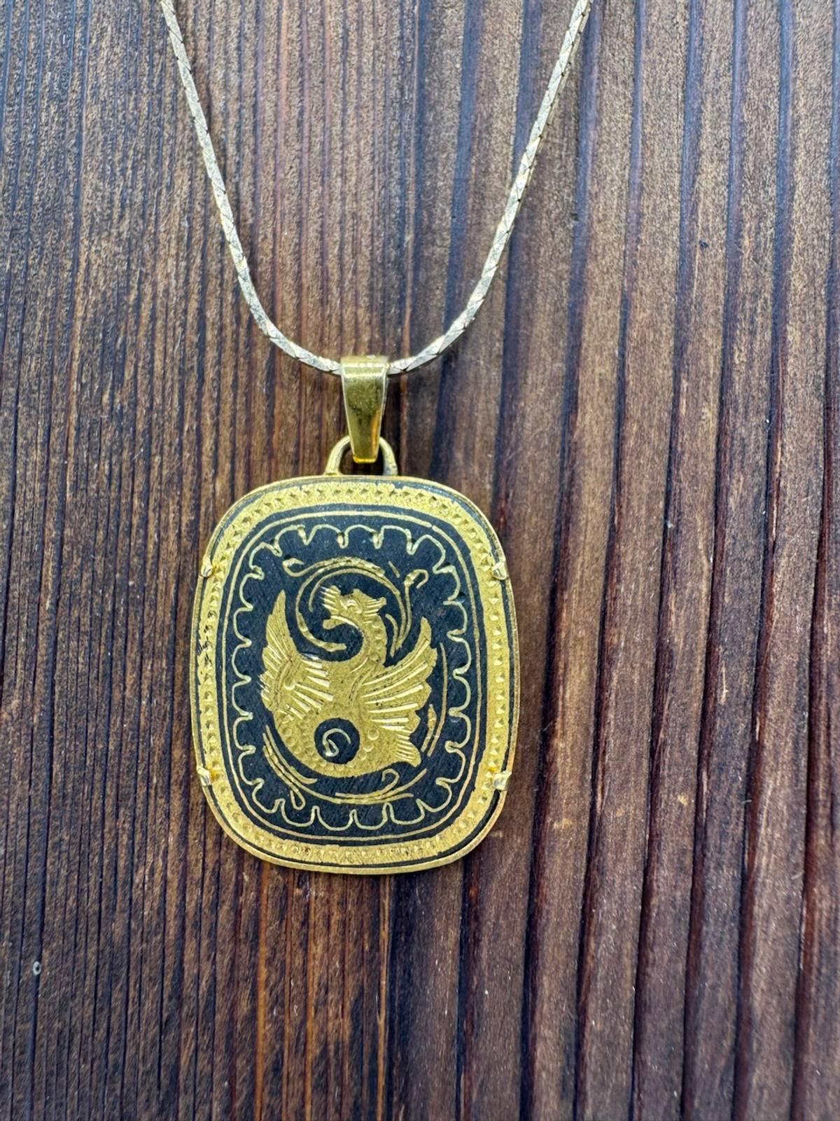 Niknax · Vintage Damascene Dragon Pendant On Gold Tone 16“ Merlite ...