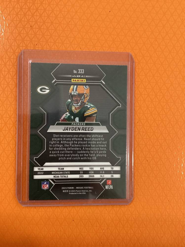 2023 Mosaic Jayden Reed Reactive Blue Prizm Rookie Card RC #333 Packers