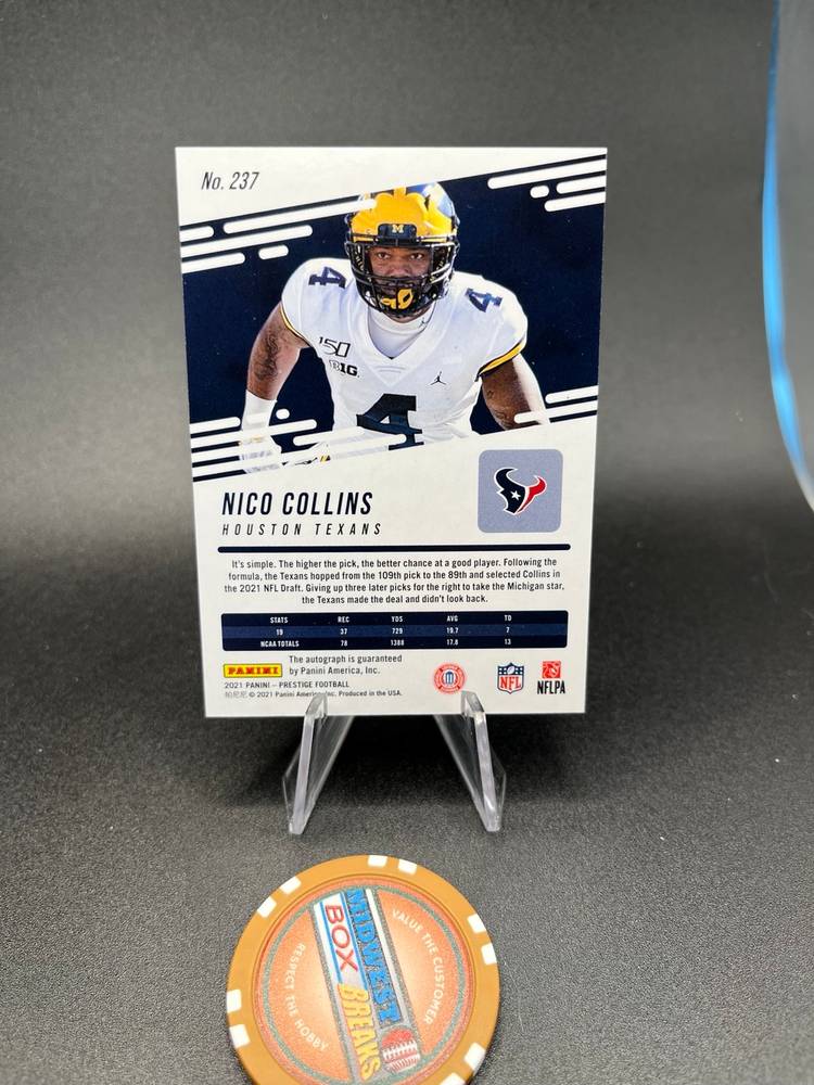 Nico Collins Blue Auto 2021 Prestige Football Card Houston Texans