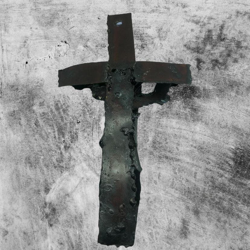 Brutalist Crucifix Cross Jesus Artist Made MCM Rustic Mixed Metal Religious