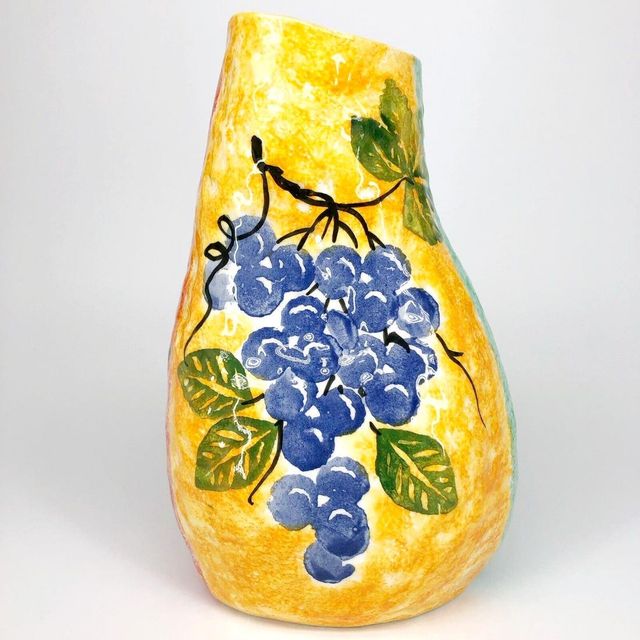 Ancora Italy Pottery Squeeze Pitcher Hand Painted Ceramic Fruit ...