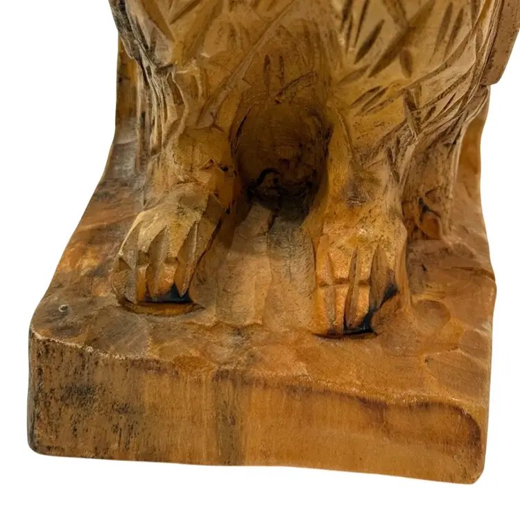 Owl Bookend 10” Hand Carved Wood 10-1/8” T x 3-1/2” W READ