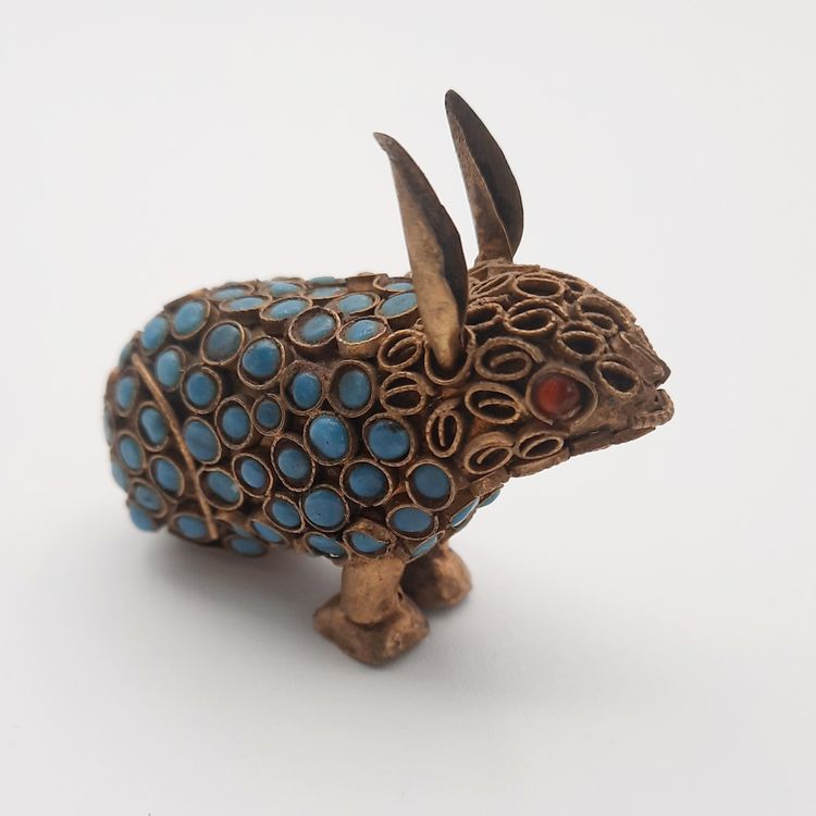 Bunny Rabbit Miniature Figurine Nepalese Tibetan Brass Filigree ...