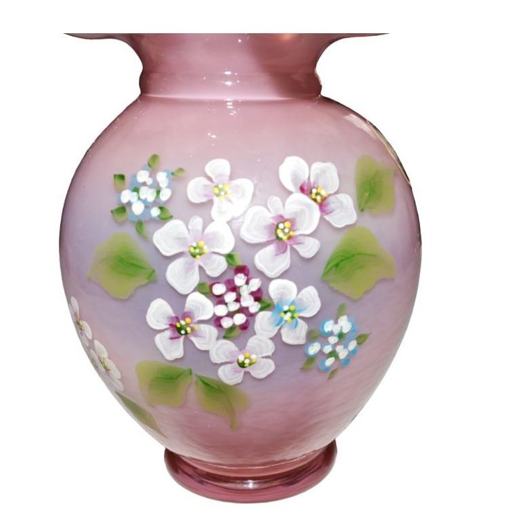Fenton Pink Vase Floral Designs Hand Painted Ca Hall