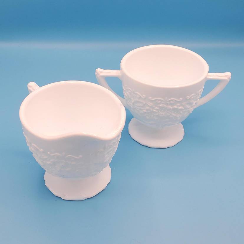 Vintage Indiana Milk Glass, Orange Blossom Pattern Pedestaled Open ...