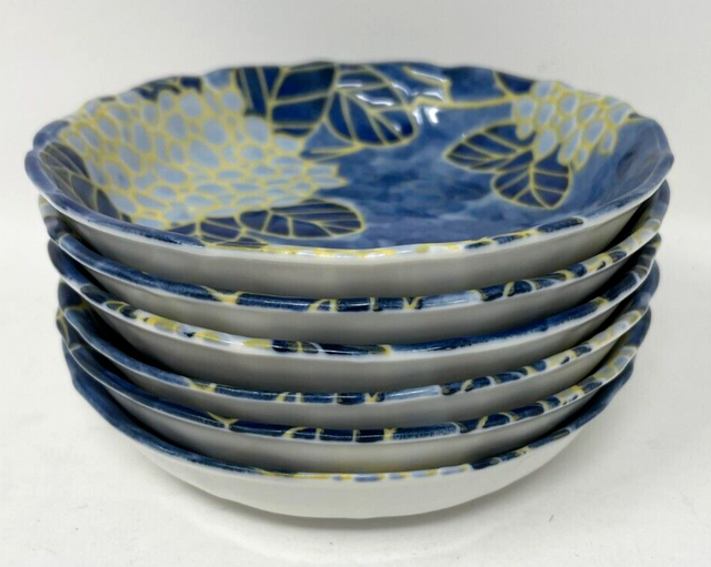 6 Vintage Japanese Blue & White Hydrangea Dishes, Pin Dish, Trinket ...