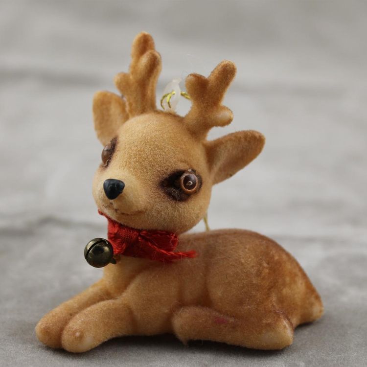 Vintage Flocked Reindeer Deer Christmas Ornament