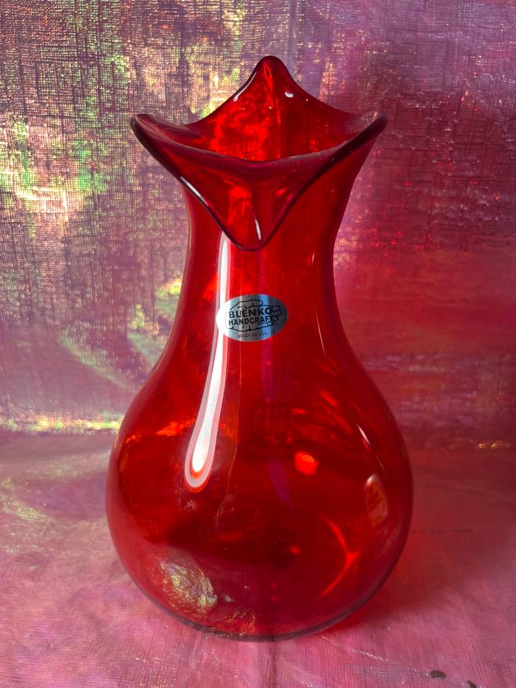 Blenko Red Glass Jack In The Pulpit Vase