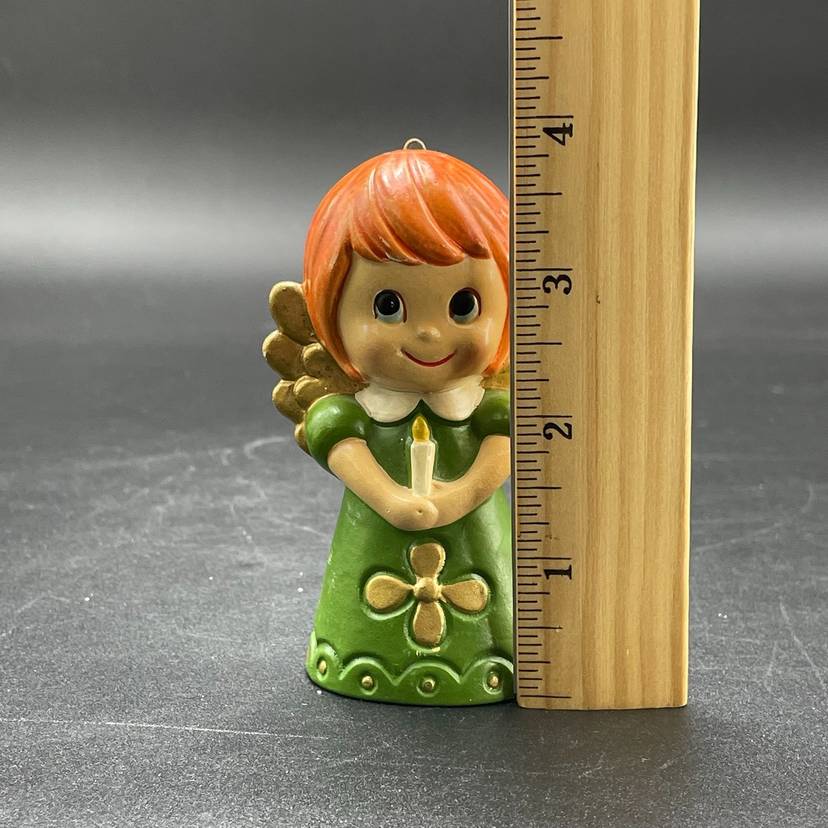 Wolin Green Chalkware Angel Holding Candle Hanging Christmas Ornament ...