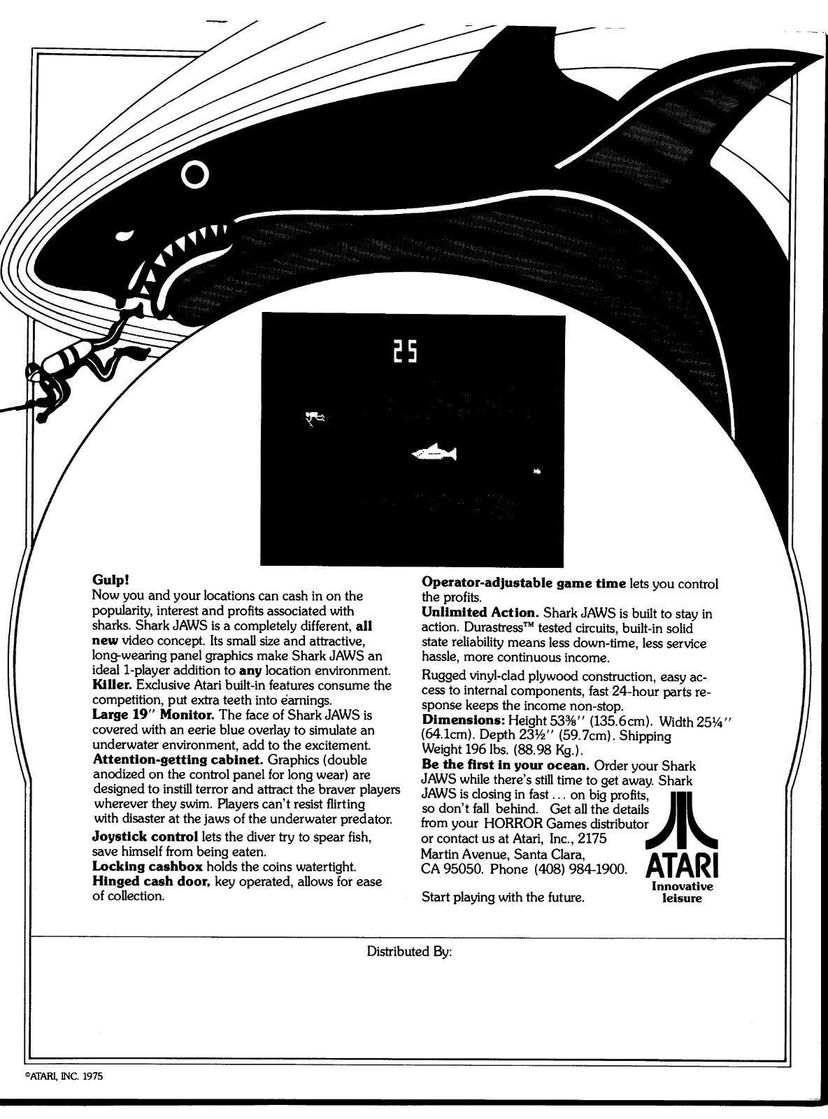 Jaws Arcade Flyer Original 1975Video Game Retro Vintage Sharks Scuba ...