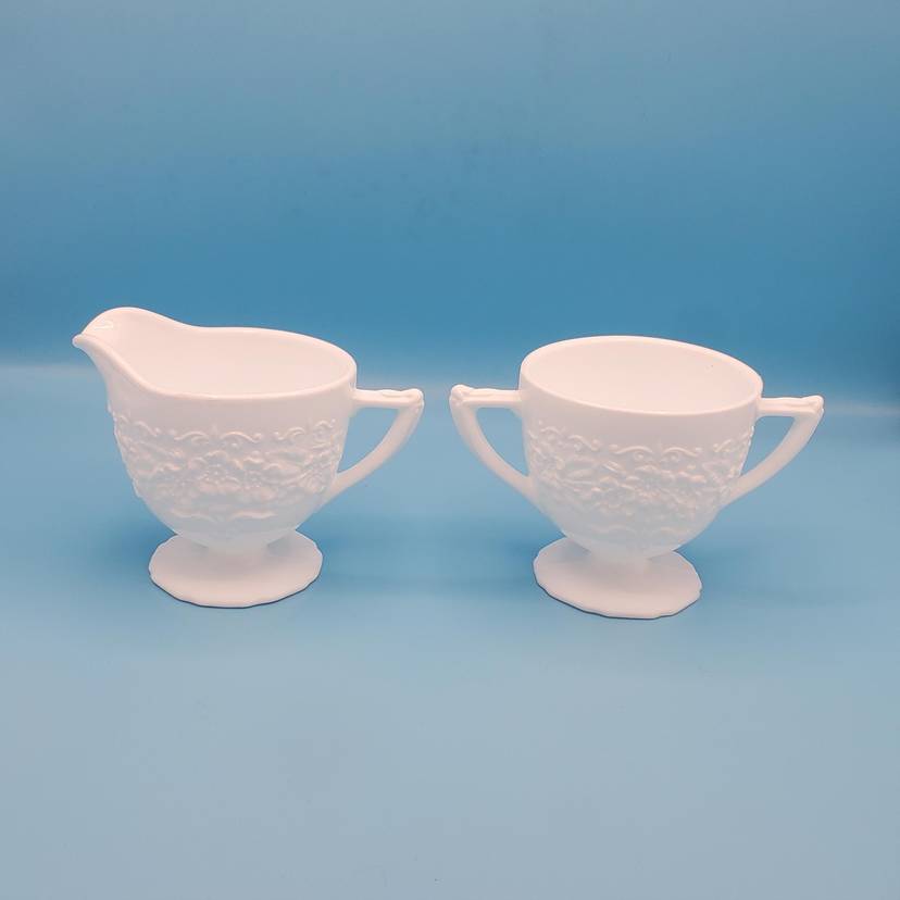 Vintage Indiana Milk Glass, Orange Blossom Pattern Pedestaled Open ...