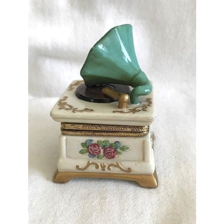Miniature Victorian Style Gramophone Porcelain Ceramic Floral Trinket ...