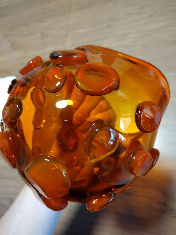 Vintage The Blob vase Blenko glass art #597 Wayne Husted Orange Tangerine