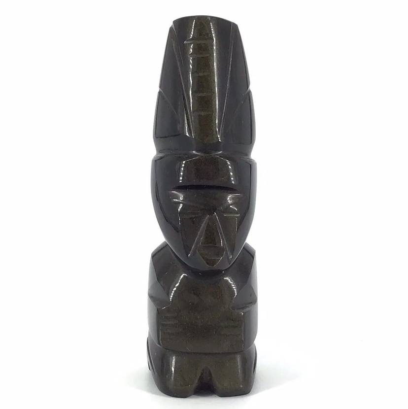 Obsidian Stone Carved Idol Figure Mayan Aztec Incan Golden Sheen ...