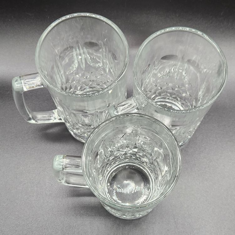 KIG Indonesia Glass Beer Mug Drinkware Diamond Pattern Set of 3