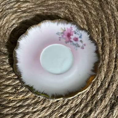 Small Flower China Plates Trimmed in Gold, One Pink One Yellow