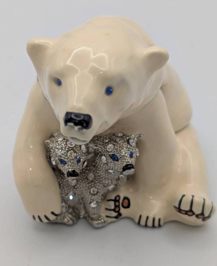 Perry Borelli Bejeweled Polar Bear with Cubs Trinket Box.