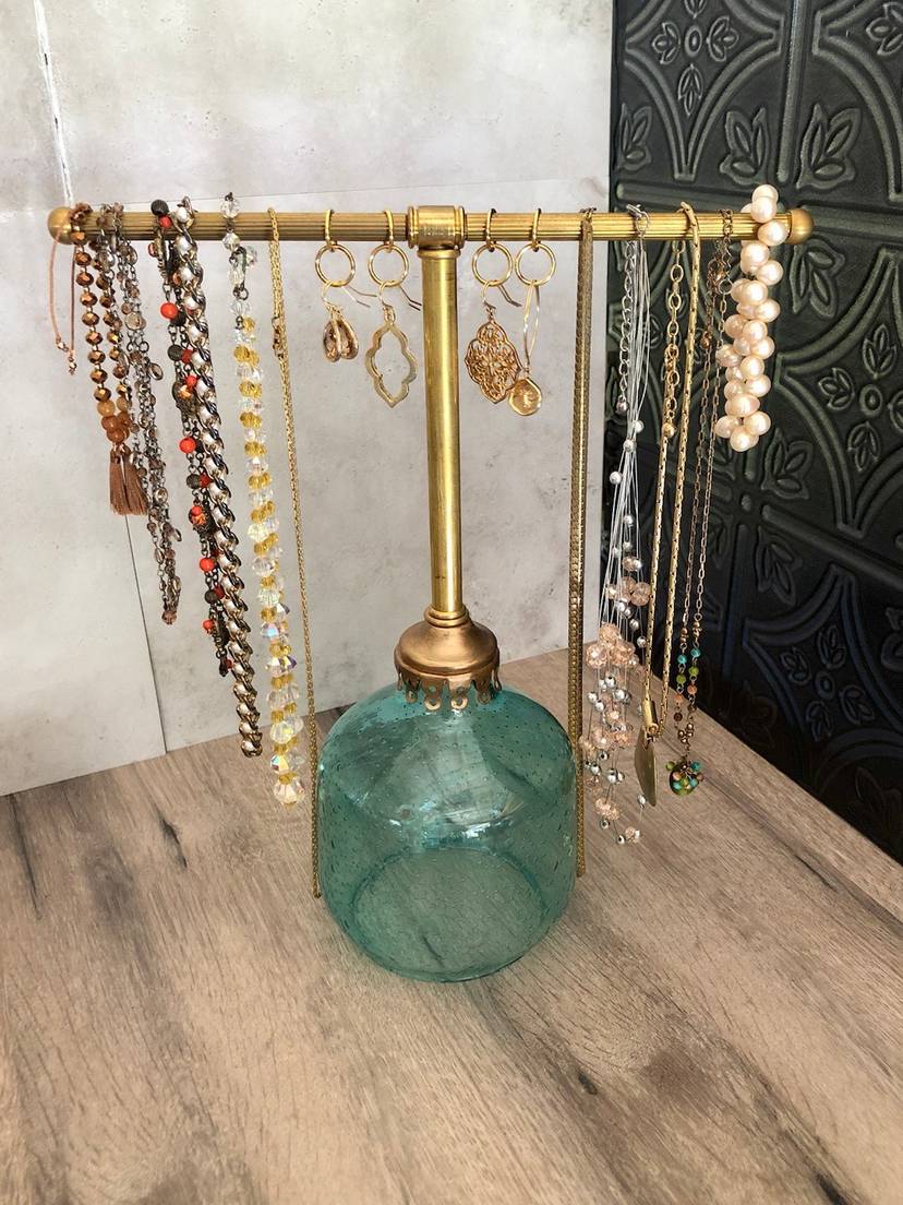 Jewelry holder - repurposed lamp - jewelry stand - Sea Glass - quality ...