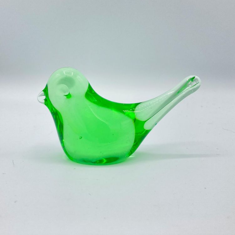 Vintage Green Glass Bird, Blown Art Glass Figurine w/ Pulled Beak Tail ...