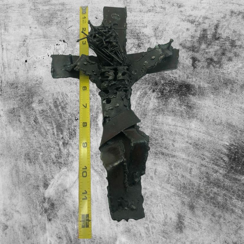 Brutalist Crucifix Cross Jesus Artist Made MCM Rustic Mixed Metal Religious