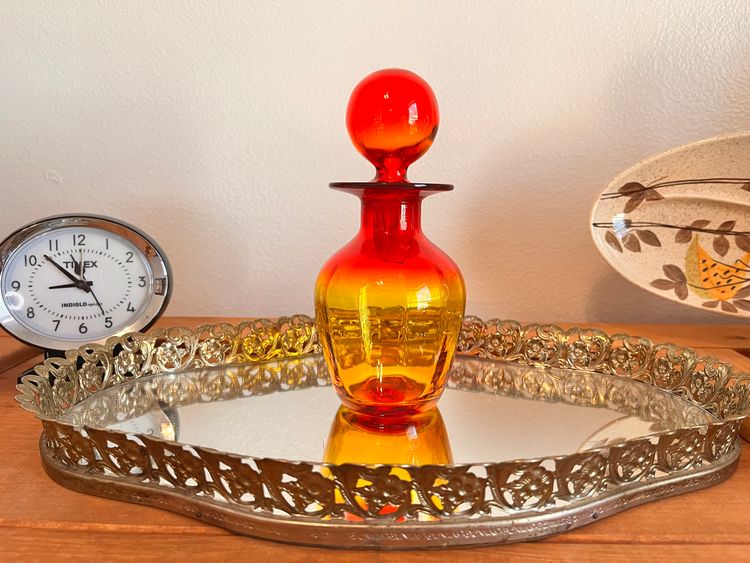 Blenko/Rainbow Glass Amberina/Tangerine Optic Decanter
