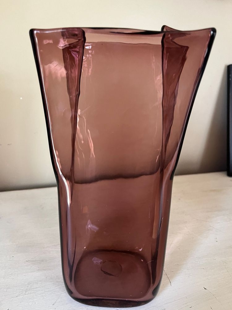 Genuine Vintage Blenko Amethyst Handblown Glass Paper Bag Vase