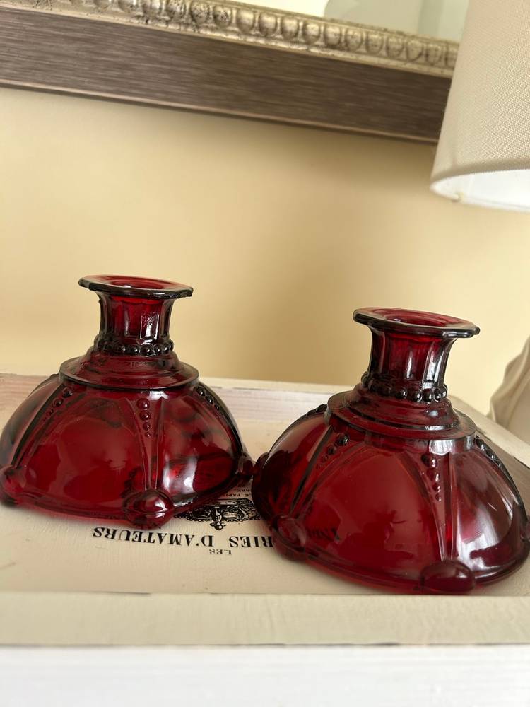 Vintage Ruby Candlestick Holders