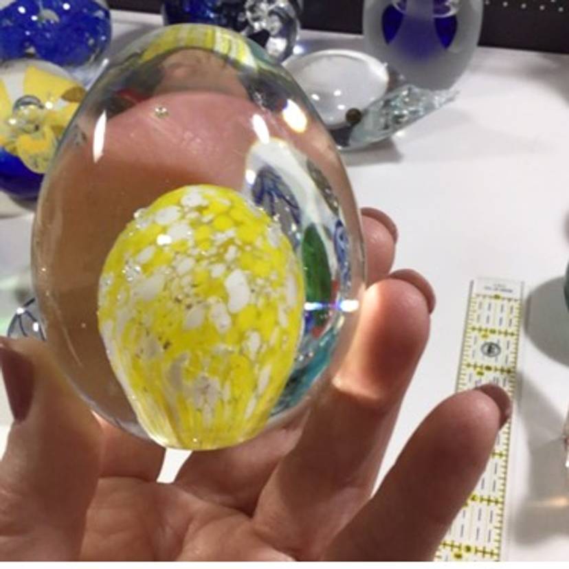 Yellow Colored Glass Inside Clear Glass Paperweight