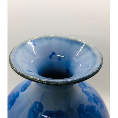 BILL CAMPBELL ART POTTERY BLUE FLAMBEAUX CRYSTALLINE VASE LARGE 10” T