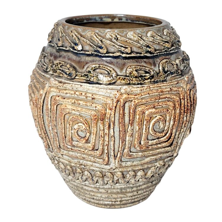 RARE Vintage Studio Art Coil Pottery Exposed Coil Rope Wrap Vase Brutalist