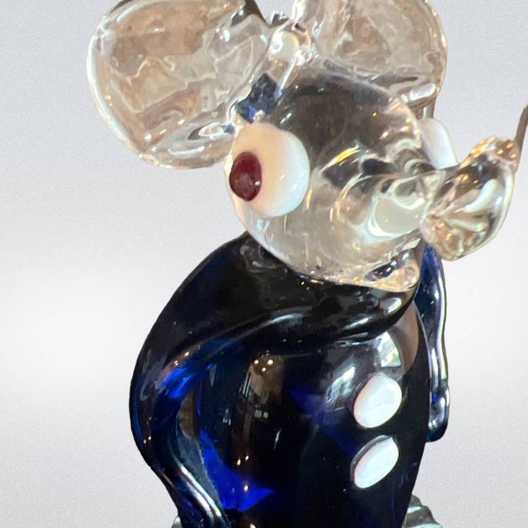 Cobalt Blue Derpy Mouse Figurine Art Glass Paperweight Whimsical Weirdo