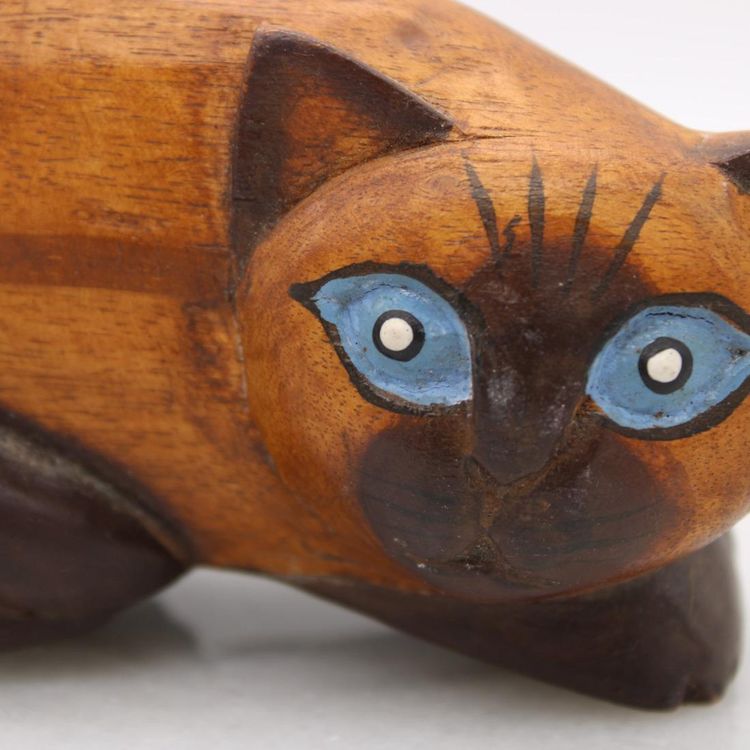 Hand Carved & Painted Wooden Cat Figure