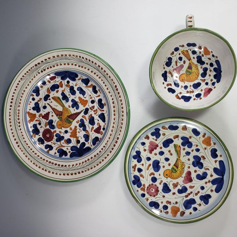Rare Mario Sambuco Deruta Italian Hand Painted Pottery Bird Trio Tea ...